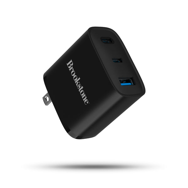 Brookstone PD 40W 3 Port Wall Charger- Dual USB-C and USB A Ports ...